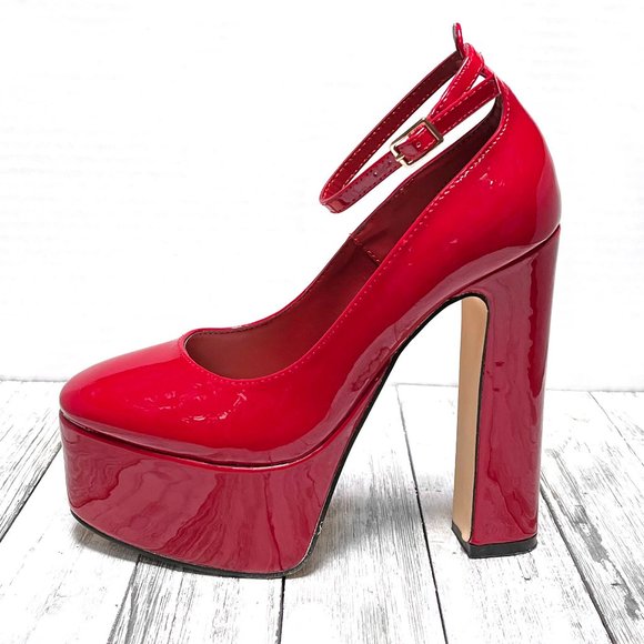 Shoes | New Red Mary Jane Platform Chunky Heel Pumps | Poshmark